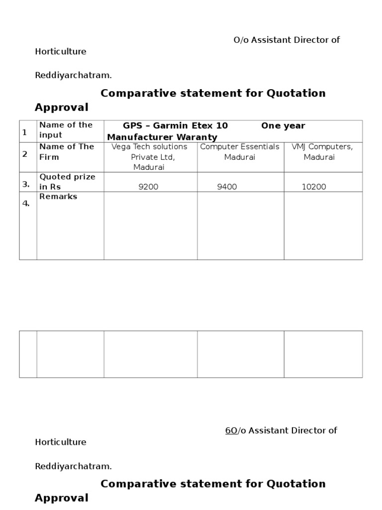 Quotation Comparison for Horticulture Equipment | PDF