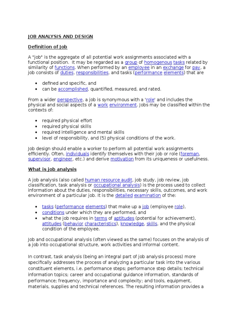 Job Analysis and Design Overview | PDF | Employment | Motivation