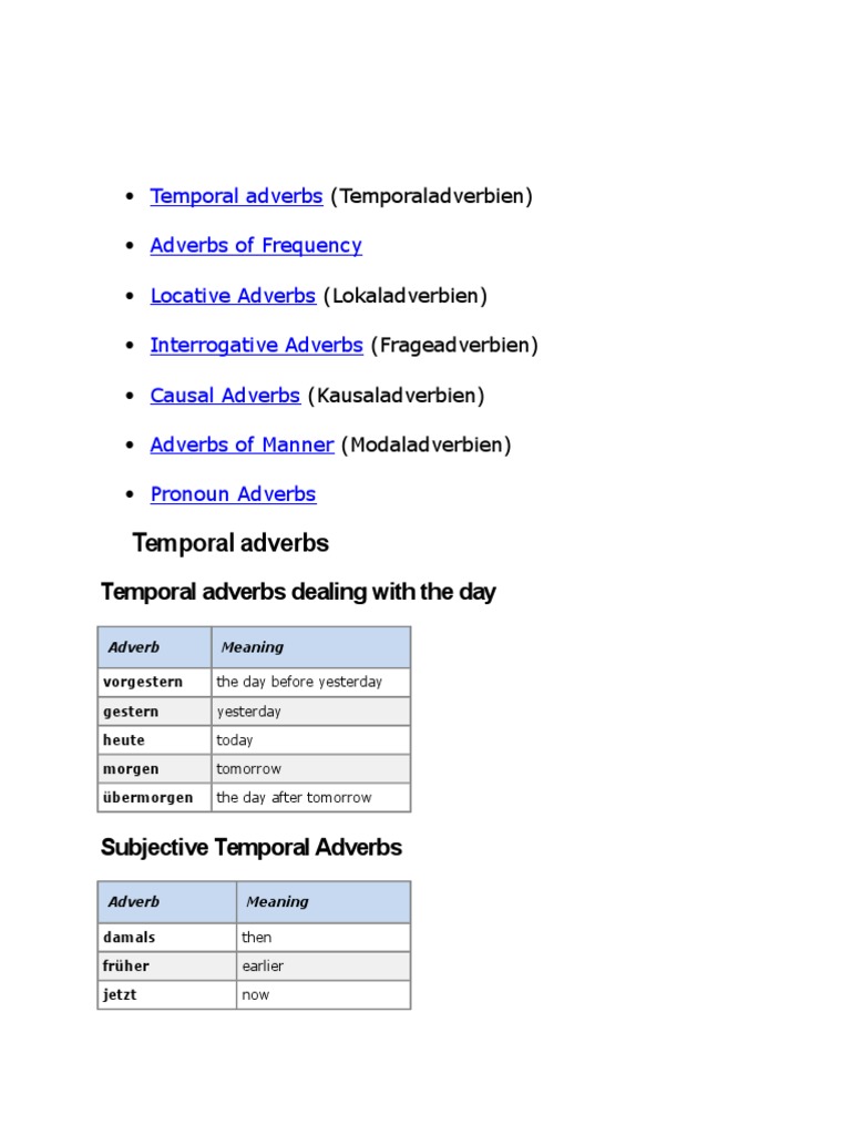 Temporal Adverbs | PDF | Preposition And Postposition | Adverb
