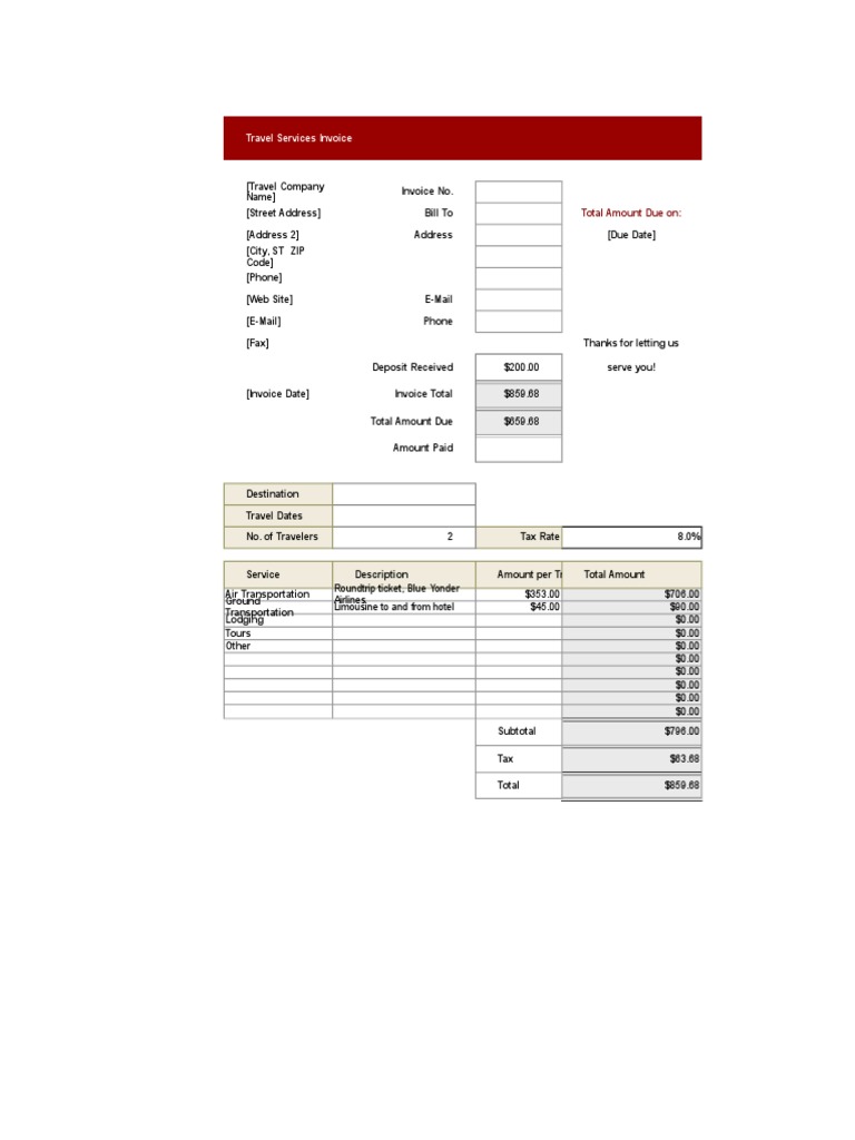 Travel Services Invoice Template | PDF | Business