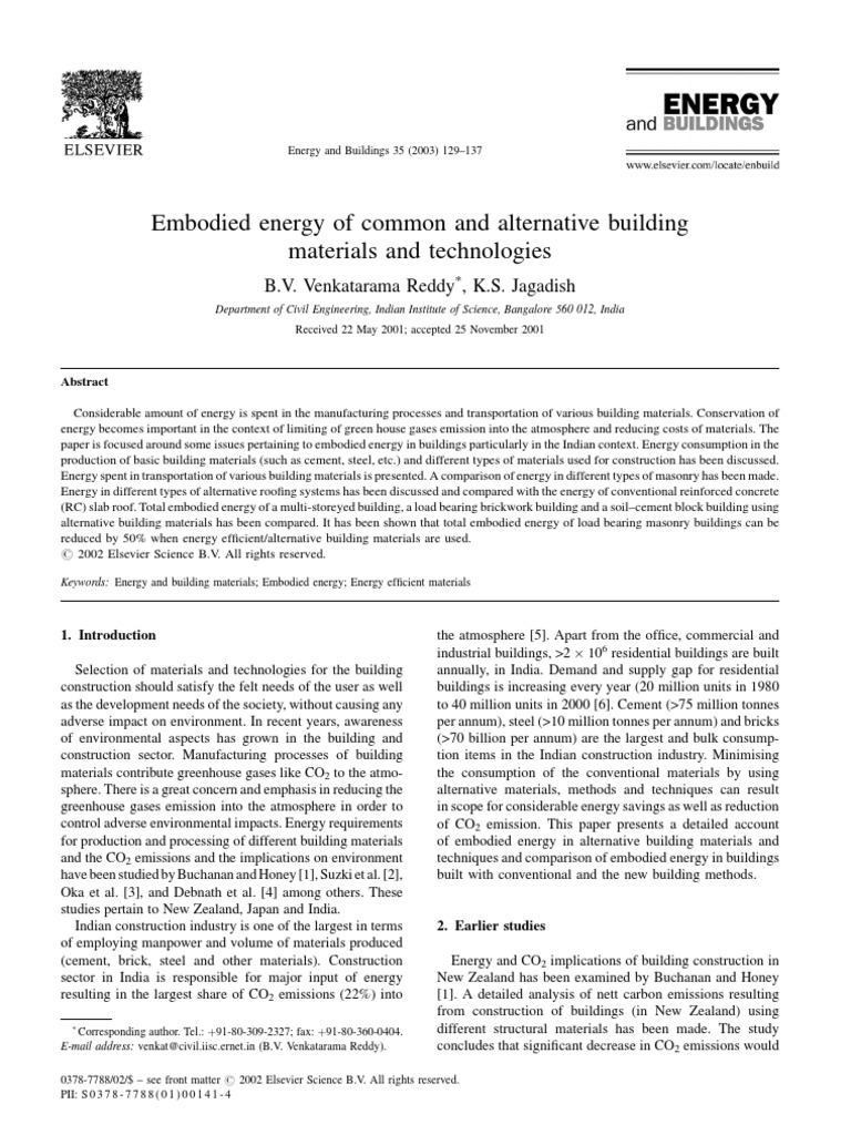 Embodied Energy Analysis of Common and Alternative Building Materials ...
