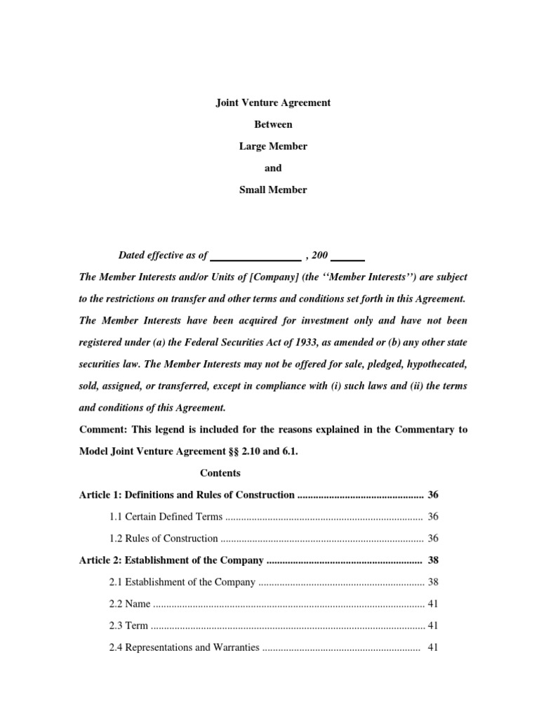 The Model Joint Venture Agreement | Download Free PDF | Joint Venture ...