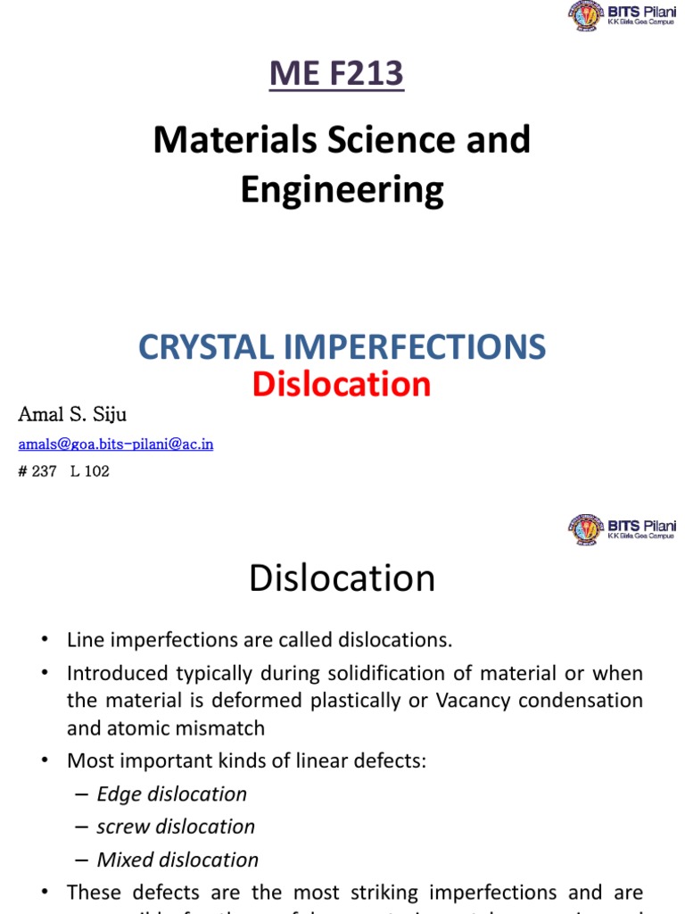 Lecture 5 - Crystal Defects-Dislocations - 2 PDF | PDF | Dislocation | Crystallite