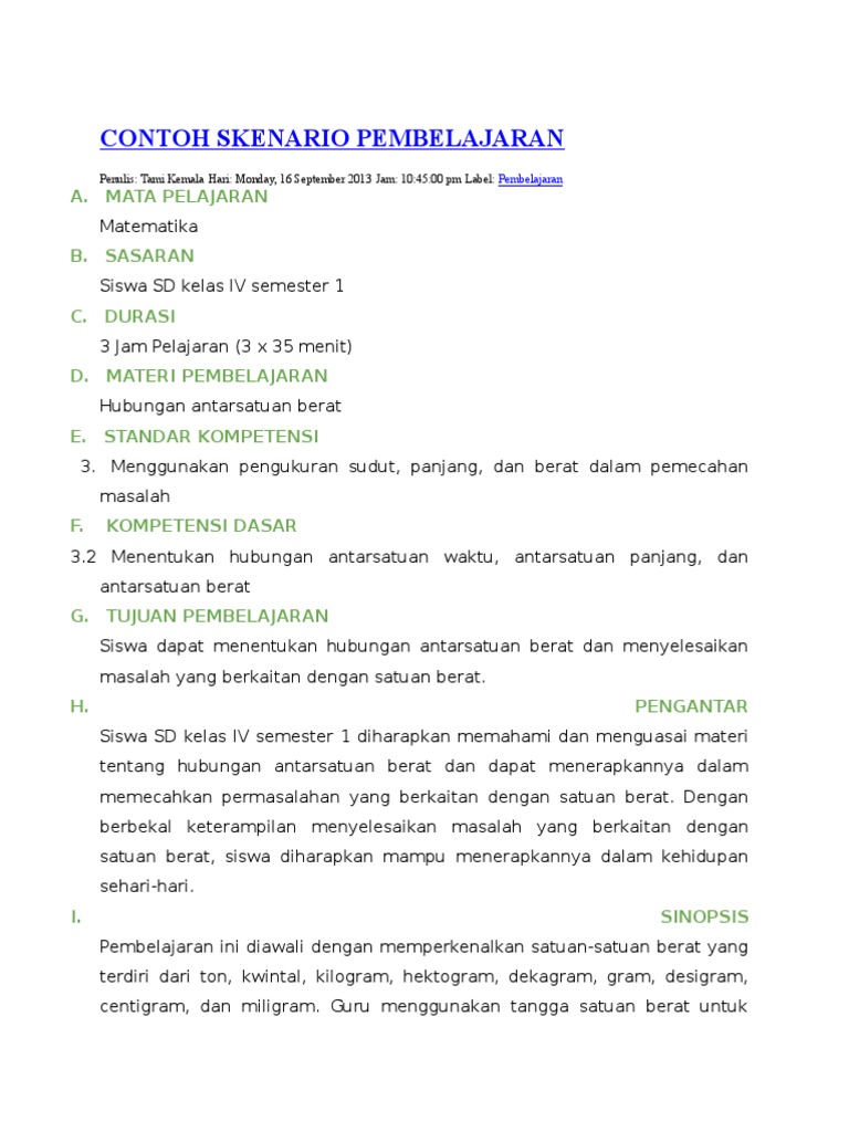 Contoh Skenario Pembelajaran | PDF