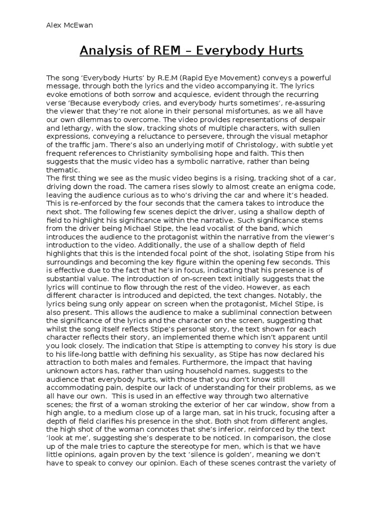 Analysis of REM - Everybody Hurts | PDF | Narrative | Stereotypes