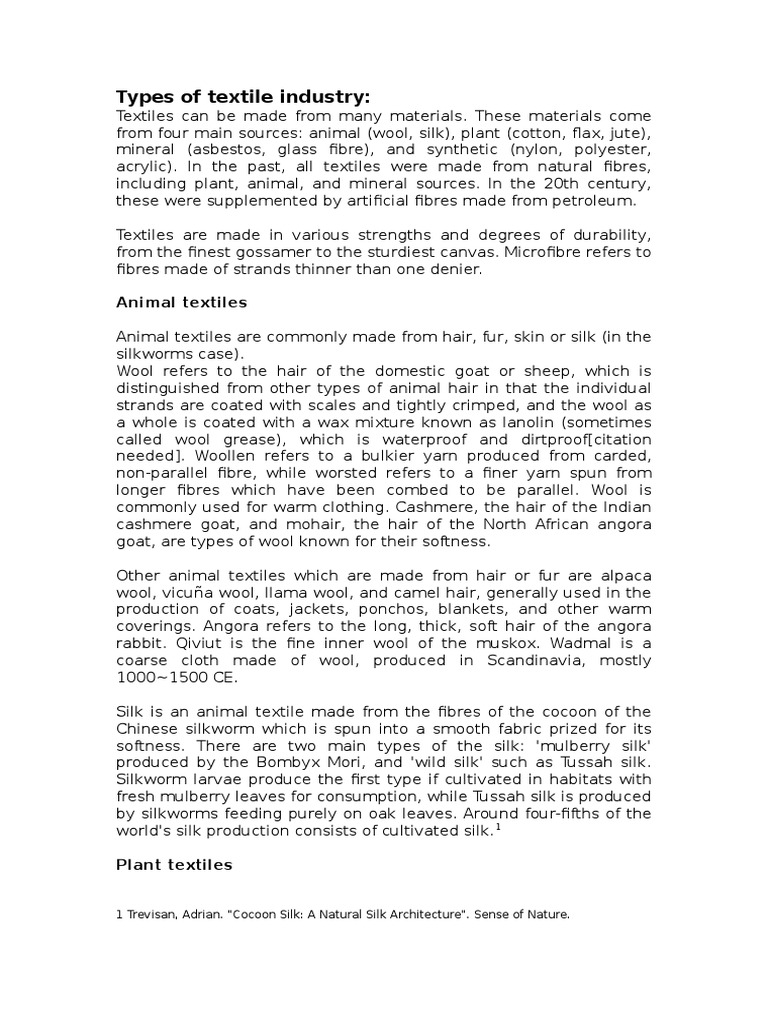 Types of Textile Industry | PDF | Textiles | Fibers