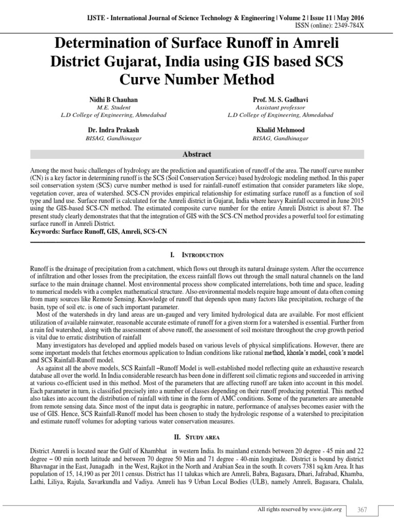 Determination of Surface Runoff in Amreli District Gujarat, India Using ...