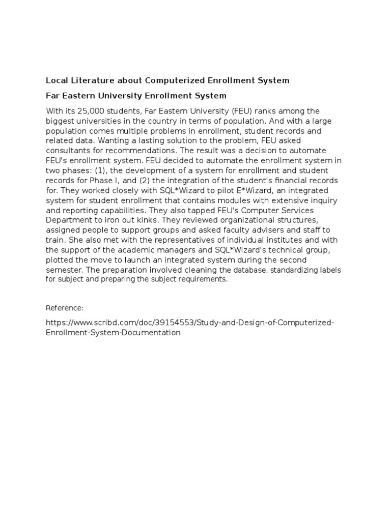 Local Literature About Computerized Enrollment System | PDF | Business ...