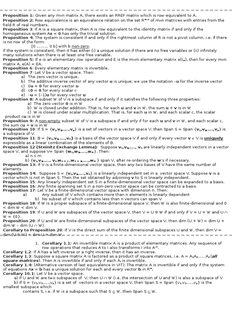 Cheat Sheet | PDF | Linear Subspace | Matrix (Mathematics)