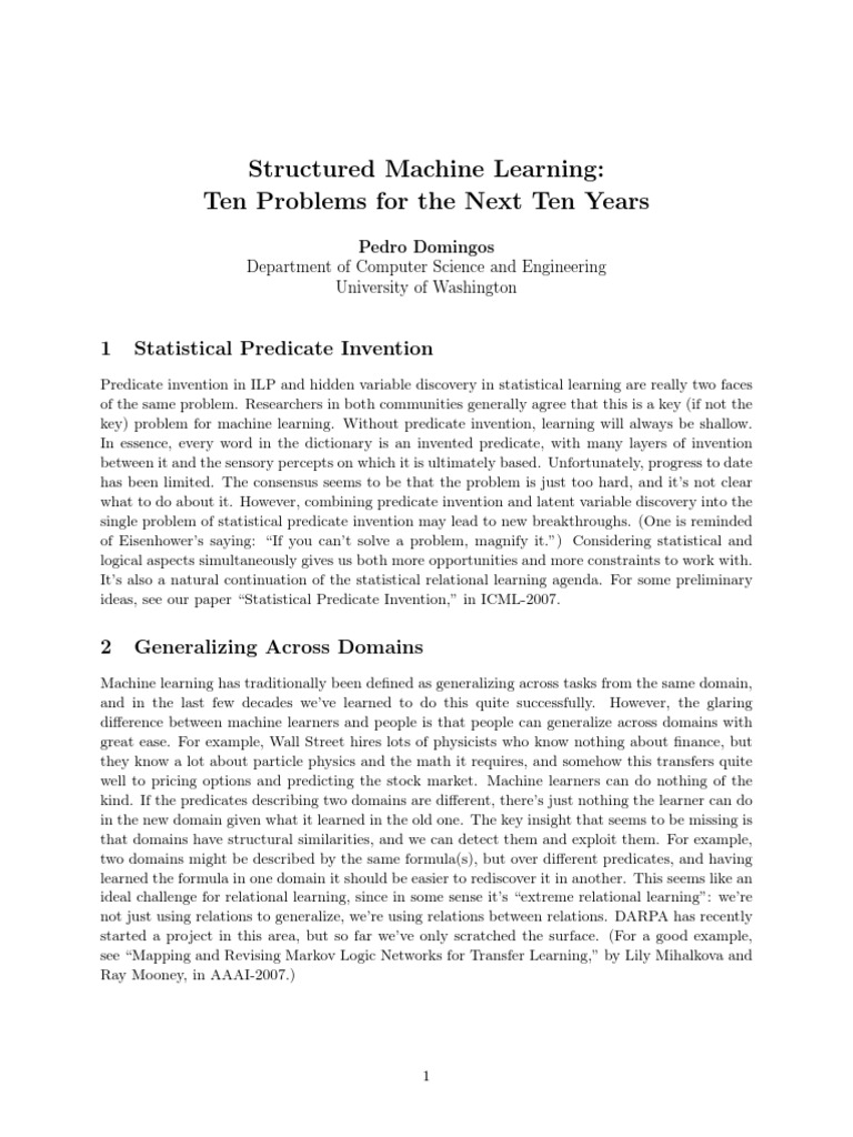 Structured Machine Learning - Ten Problems For The Next Ten Years PDF | PDF | Statistical ...
