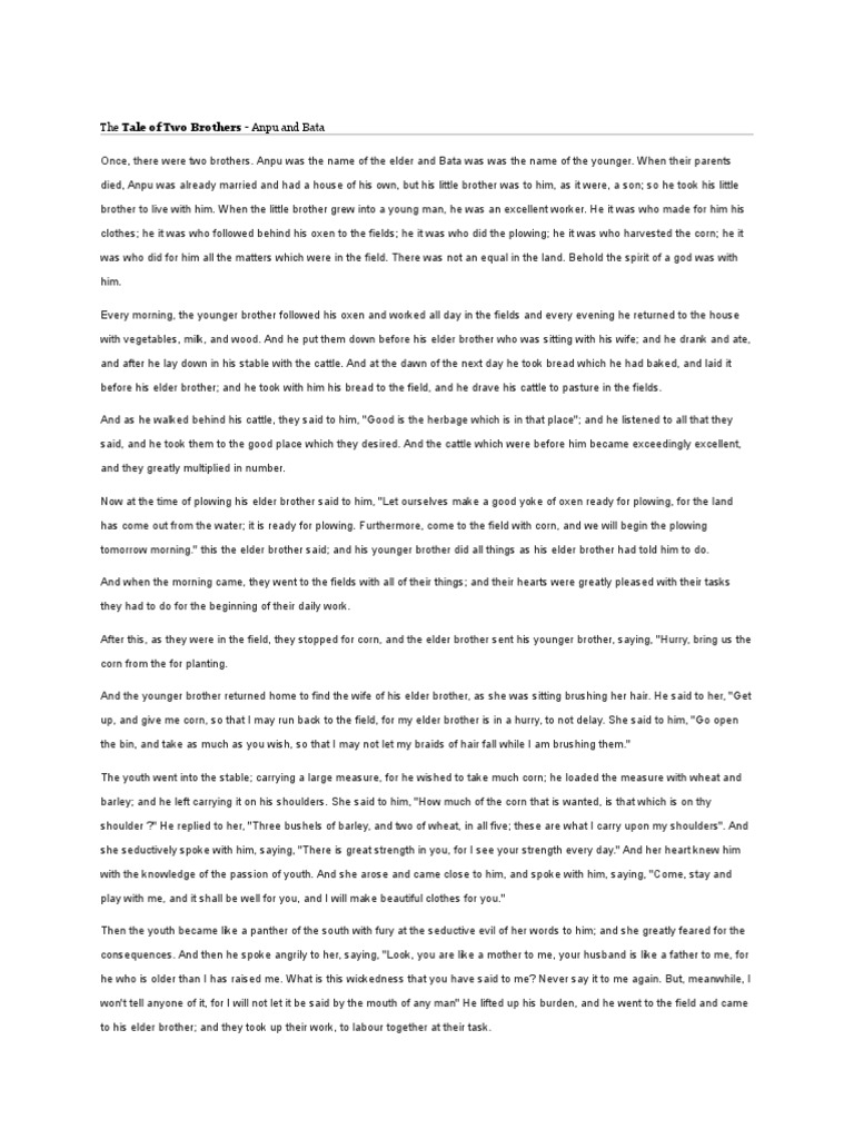 The Tale of Two Brothers - Anpu and Bata | PDF
