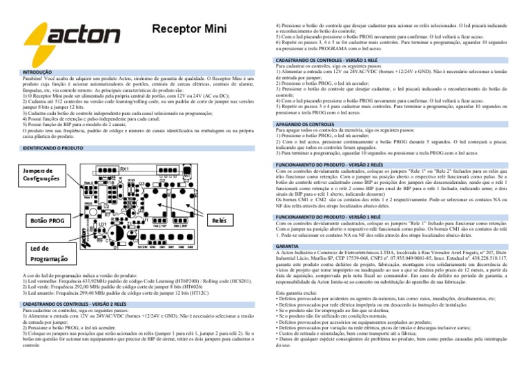 Acton - Receptor Mini | Download grátis PDF | Relé | Diodo emissor de luz