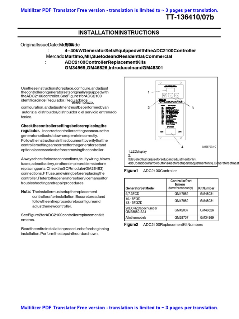 Configuracion de Controlador ADC 2100 Kohler PDF | PDF