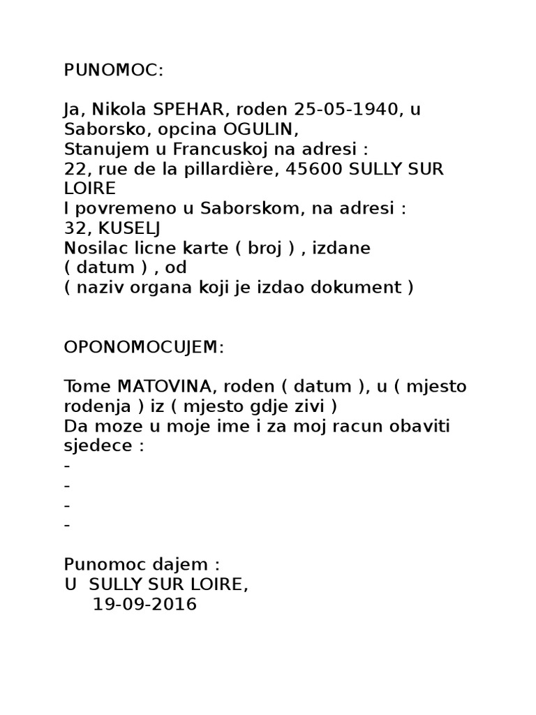 Punomoc Et Procuration | PDF