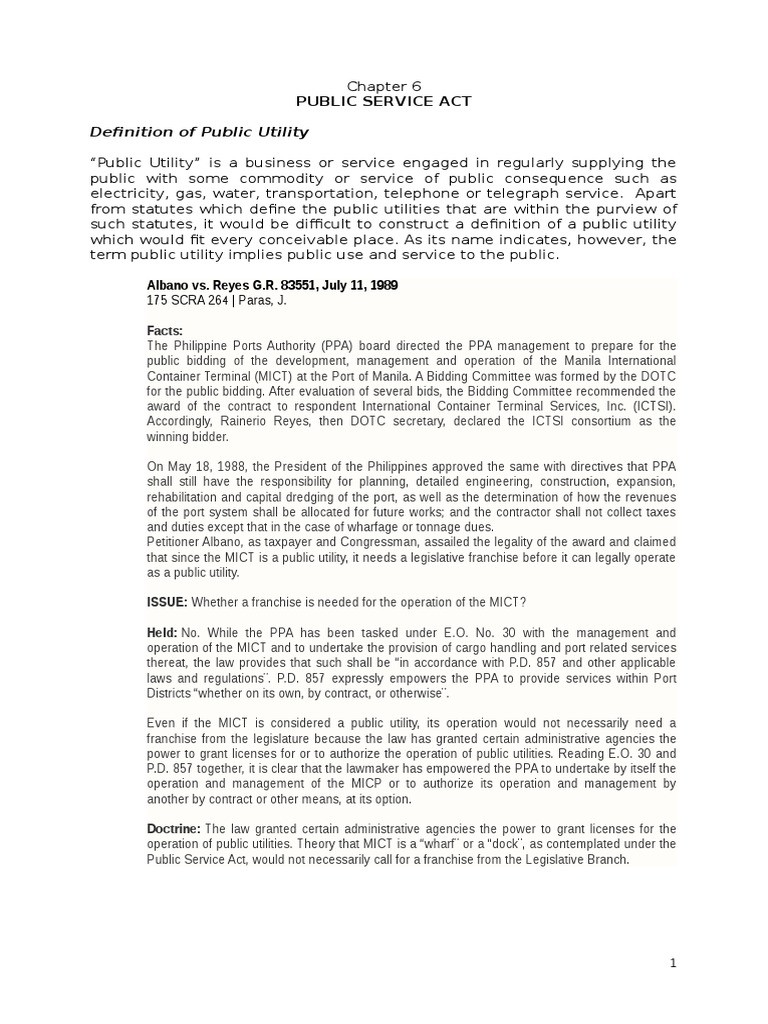 Chapter 6 Public Service Act | Download Free PDF | Ownership | Negligence