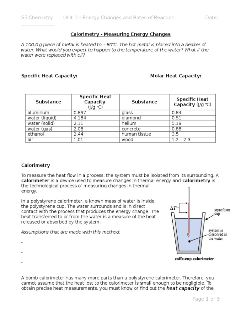 Calorimetry Note (Ms. H) | PDF | Calorimetry | Heat