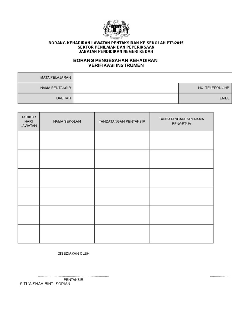 Borang Kehadiran Verifikasi Instrumen | PDF