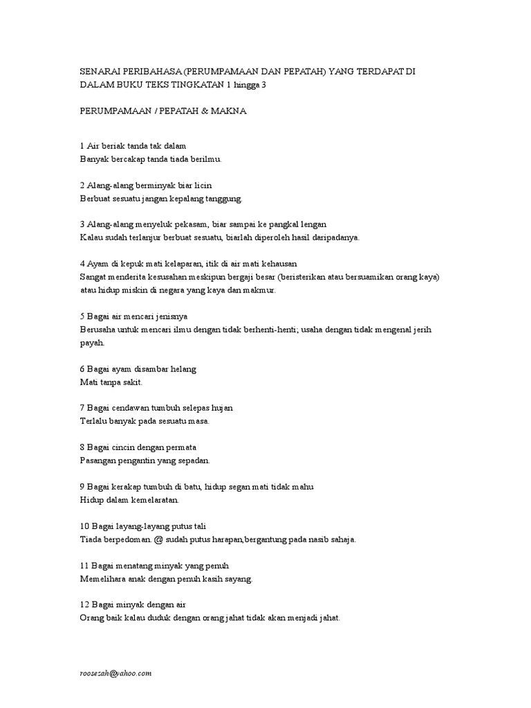 Senarai Peribahasa Tingkatan 1-3 | PDF