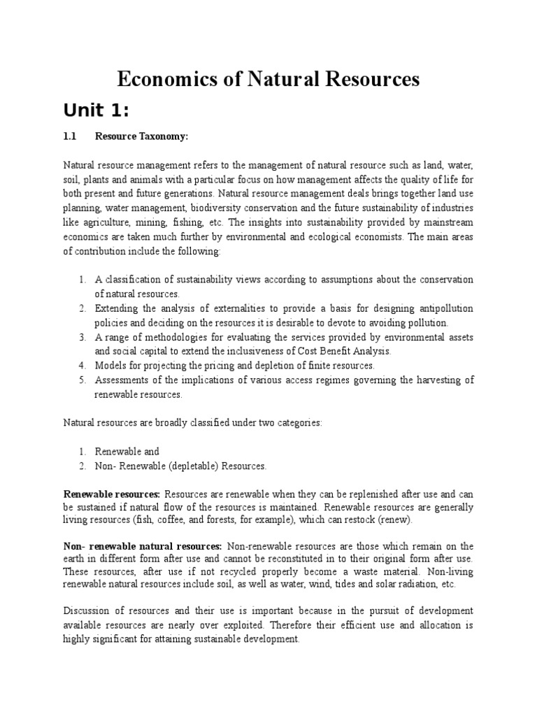 Economics of Natural Resources | PDF | Resource Depletion | Sustainability