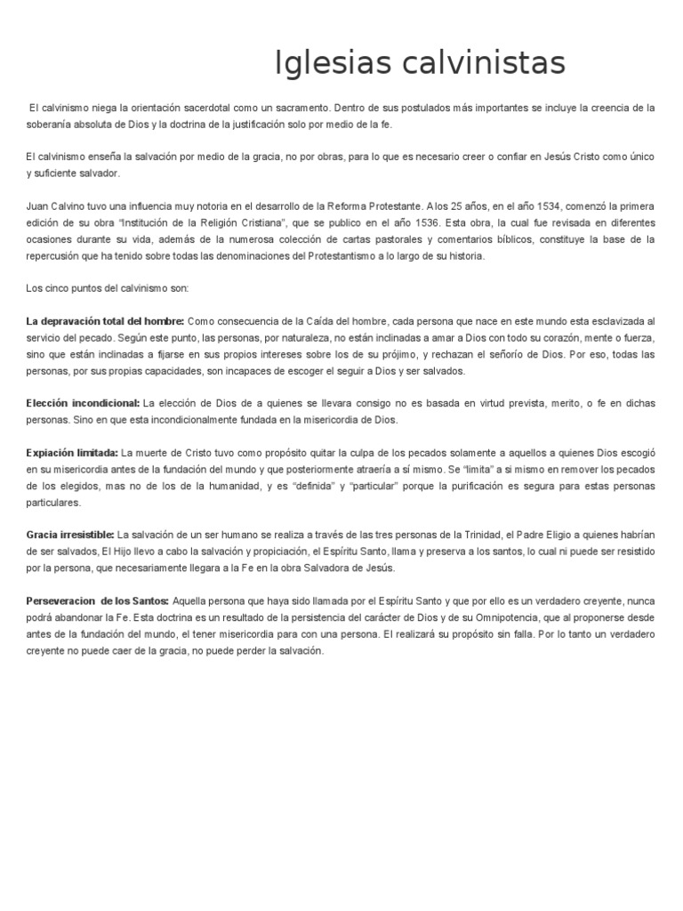 Iglesias Calvinistas | PDF | calvinismo | Creencia y doctrina cristiana