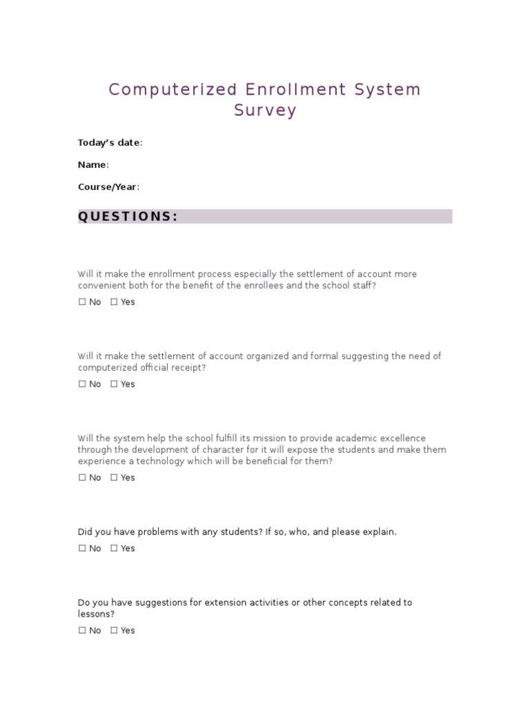 Computerized Enrollment System Survey: Questions | PDF | Career & Growth | Social Science