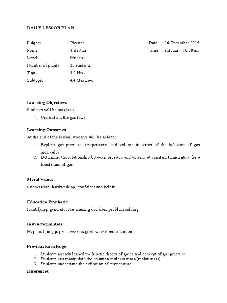 Gas Laws Lesson Plan for Students | PDF | Gases | Statistical Mechanics