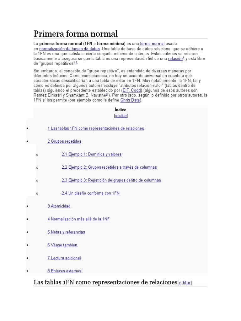 Primera Forma Normal | PDF | Bases de datos | Gestión de datos