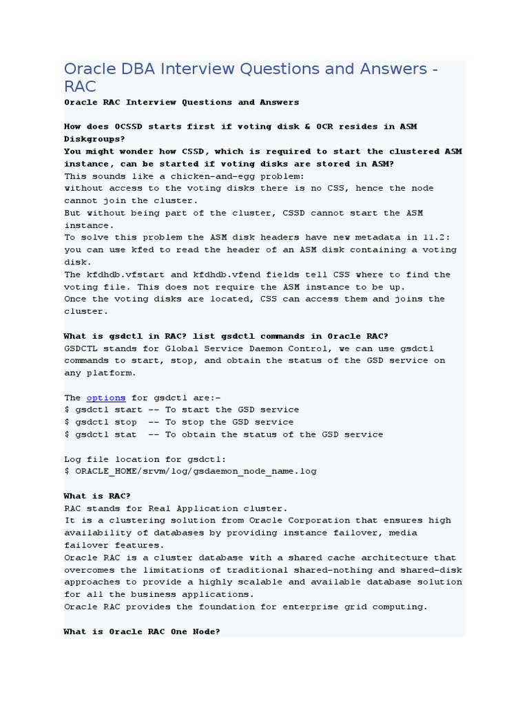 RAC Questions and Answers | PDF | Oracle Database | Load Balancing ...