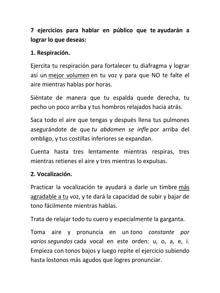 7 Ejercicios para Hablar en Público | PDF | Respiración | Ocio
