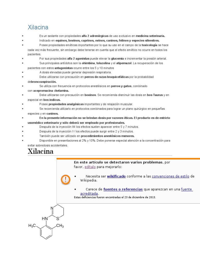 Xilacina: Sedante y Anestésico Veterinario | PDF | Medicamentos con ...