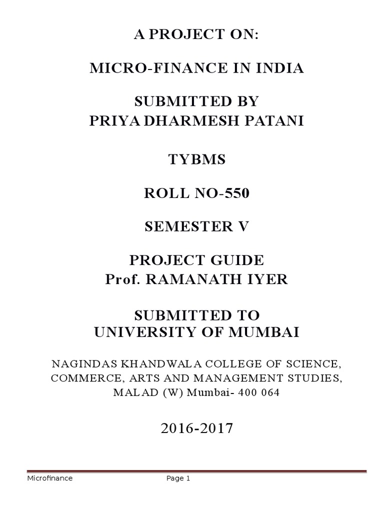 Micro-Finance Project | PDF | Microfinance | Microcredit