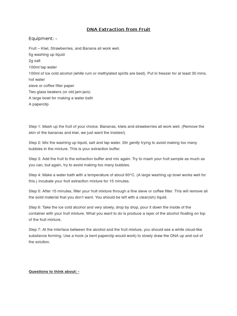 DNA Extraction From Fruit | PDF | Ethanol | Chemical Substances