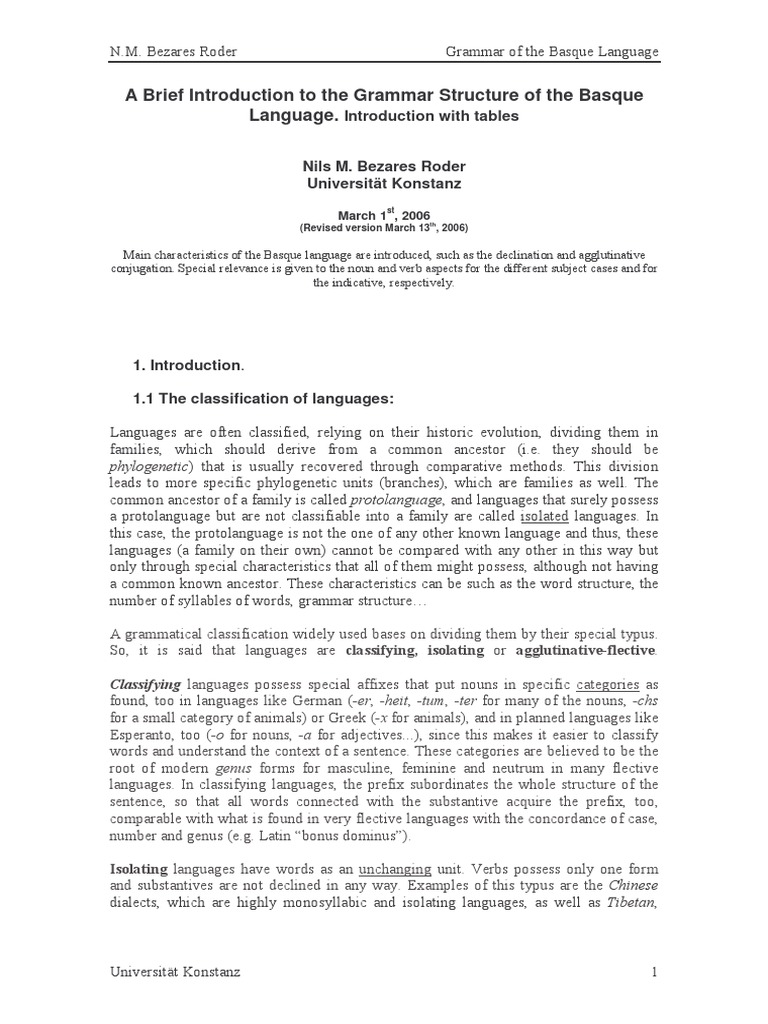 Overview of Basque Grammar Structure | PDF | Onomastics | Philology