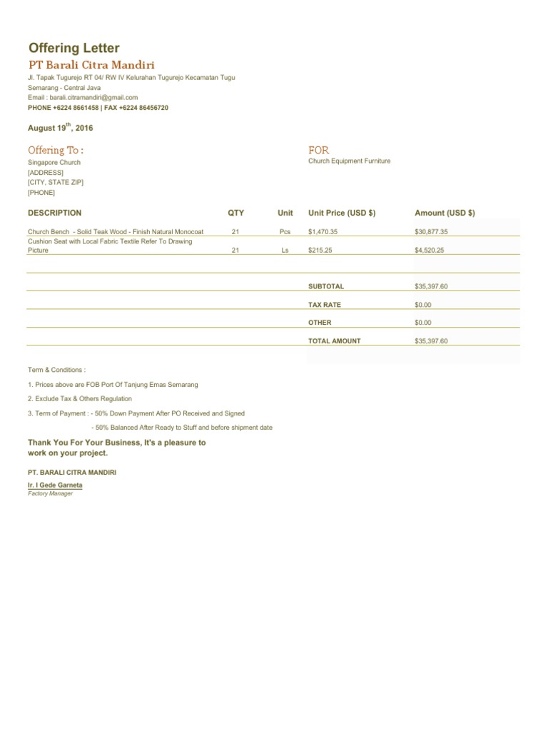 Offering Letter Church Bench | PDF