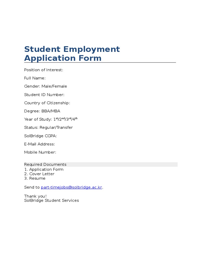 Student Employment Application Form: Part-Timejobs@solbridge - Ac.kr | PDF