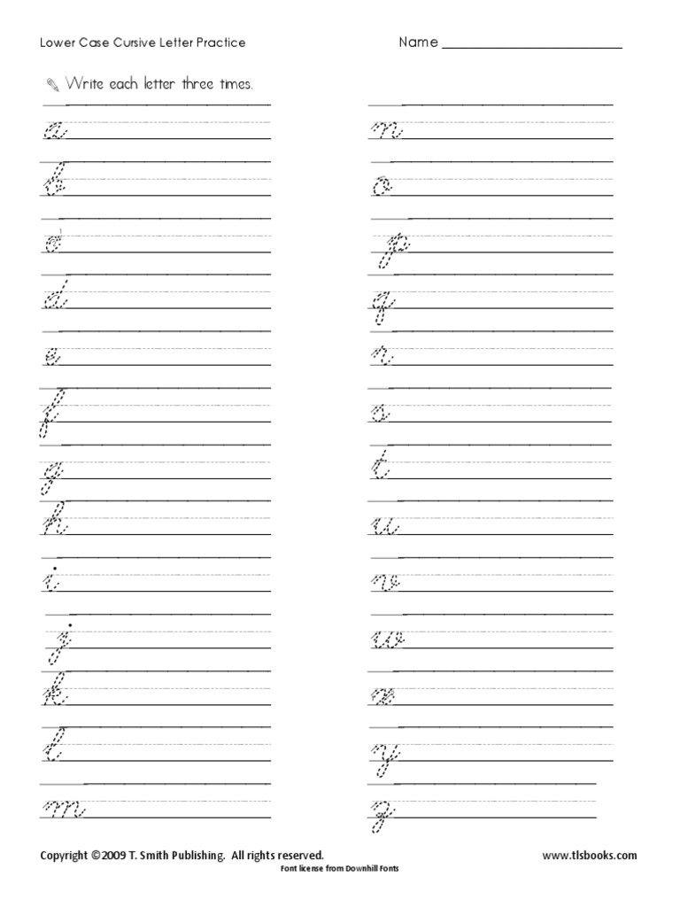 Write Each Letter Three Times.: Lower Case Cursive Letter Practice | PDF