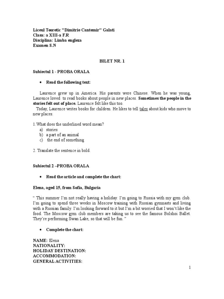 Subiecte Oral - Examen Situatii Neincheiate | PDF | Languages ...