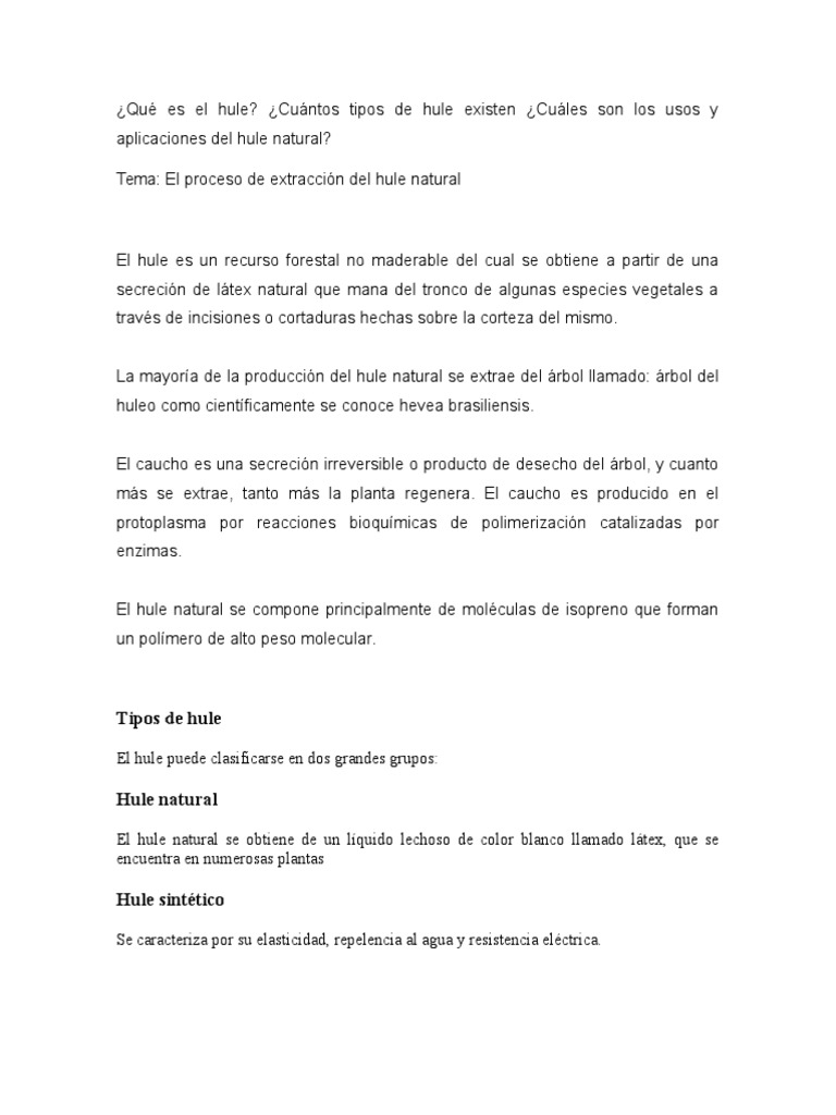 Proceso y usos del hule natural | PDF | Caucho natural | Materiales