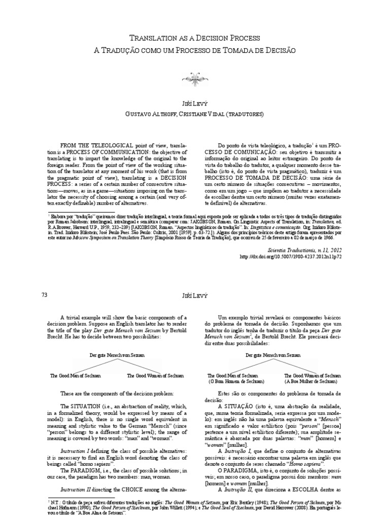 Translation As A Decision Process by Jiri Levy | PDF
