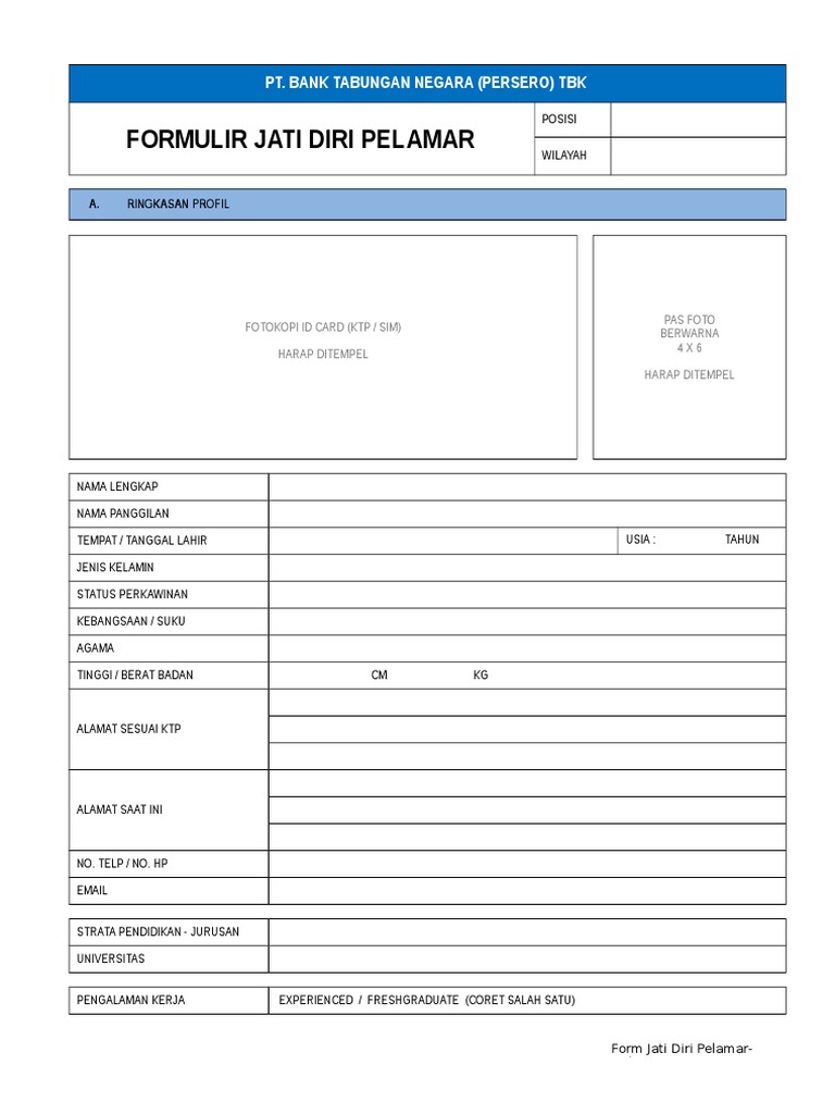 Formulir Jati Diri BTN 2 | PDF