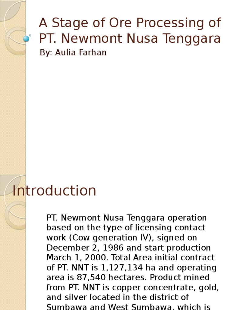 A Stage of Ore Processing of PT. Newmont Nusa Tenggara: By: Aulia ...