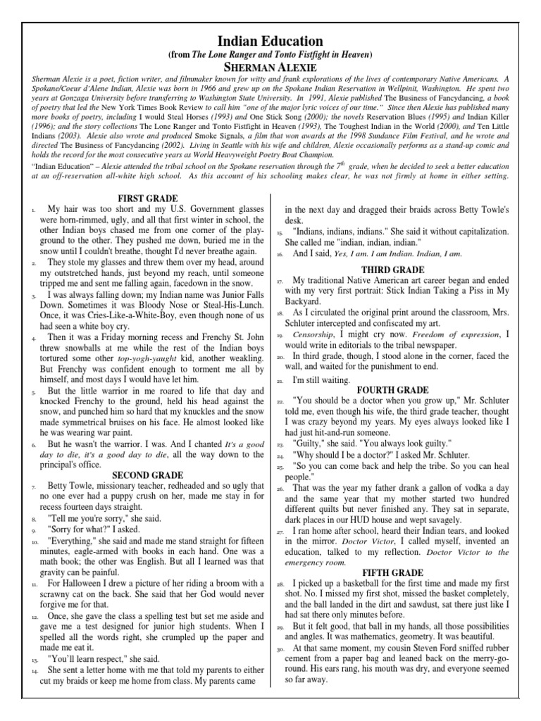 Sherman Alexie Indian Education | PDF