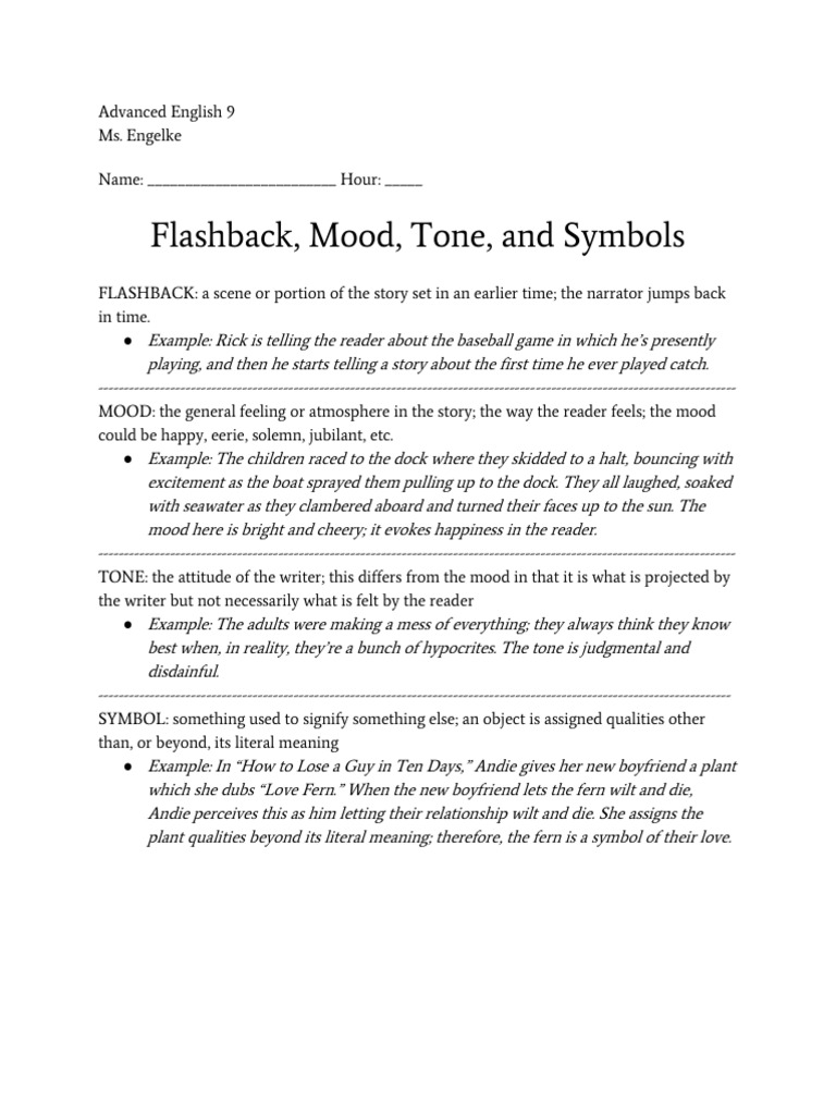 Flashback, Mood, Tone, and Symbols | PDF
