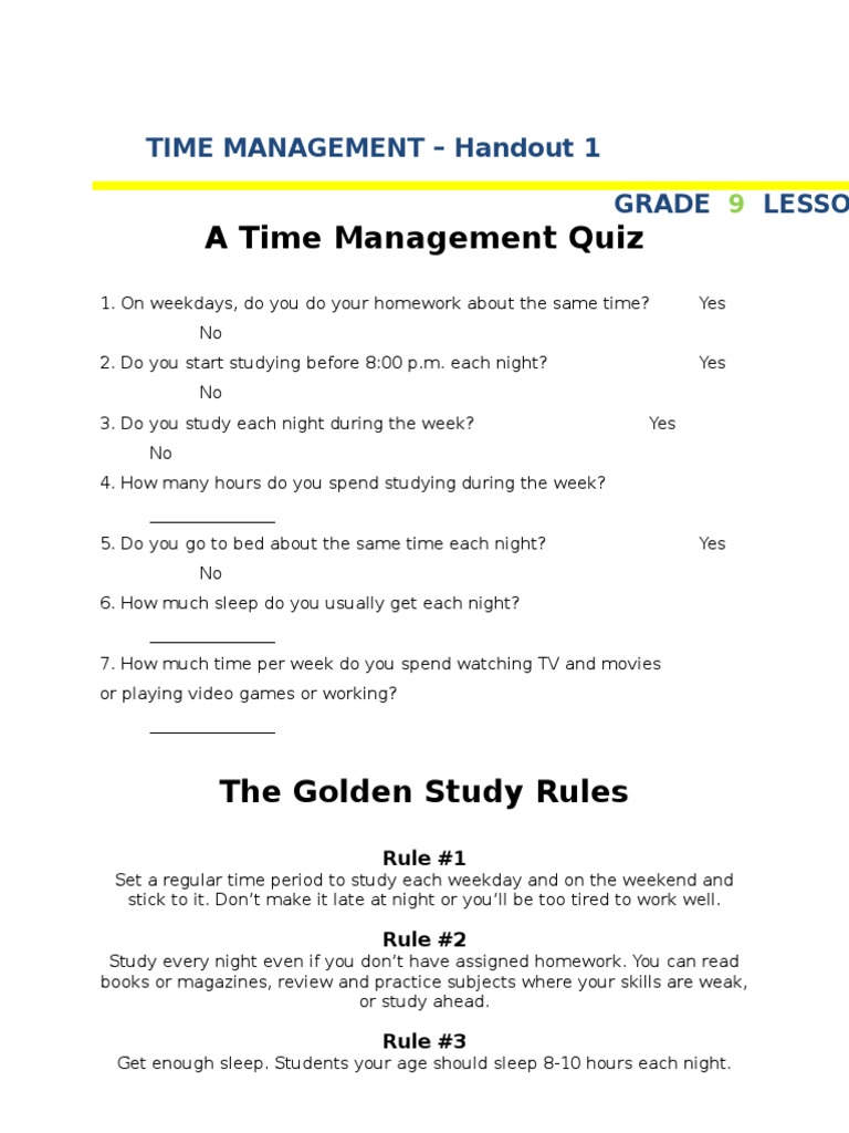 Time Management Quiz for Students | PDF