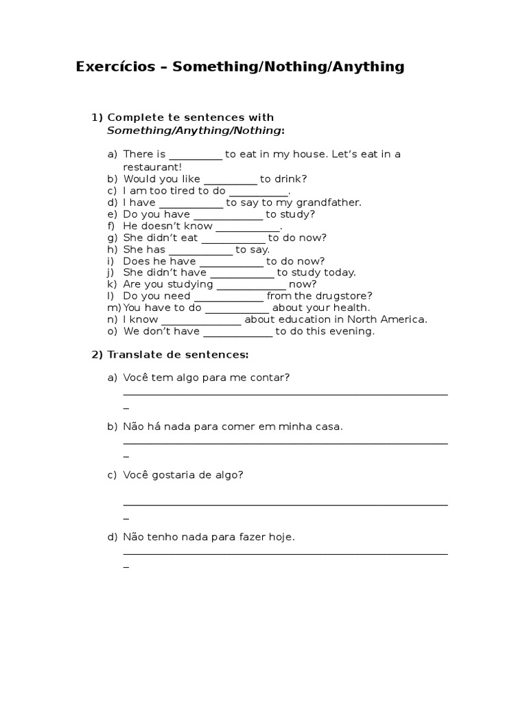 Exercises on Something/Nothing/Anything | PDF
