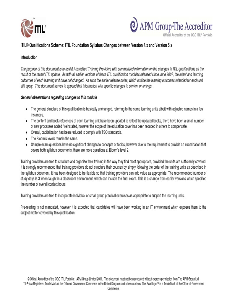 ITIL® Qualifications Scheme: ITIL Foundation Syllabus Changes Between ...