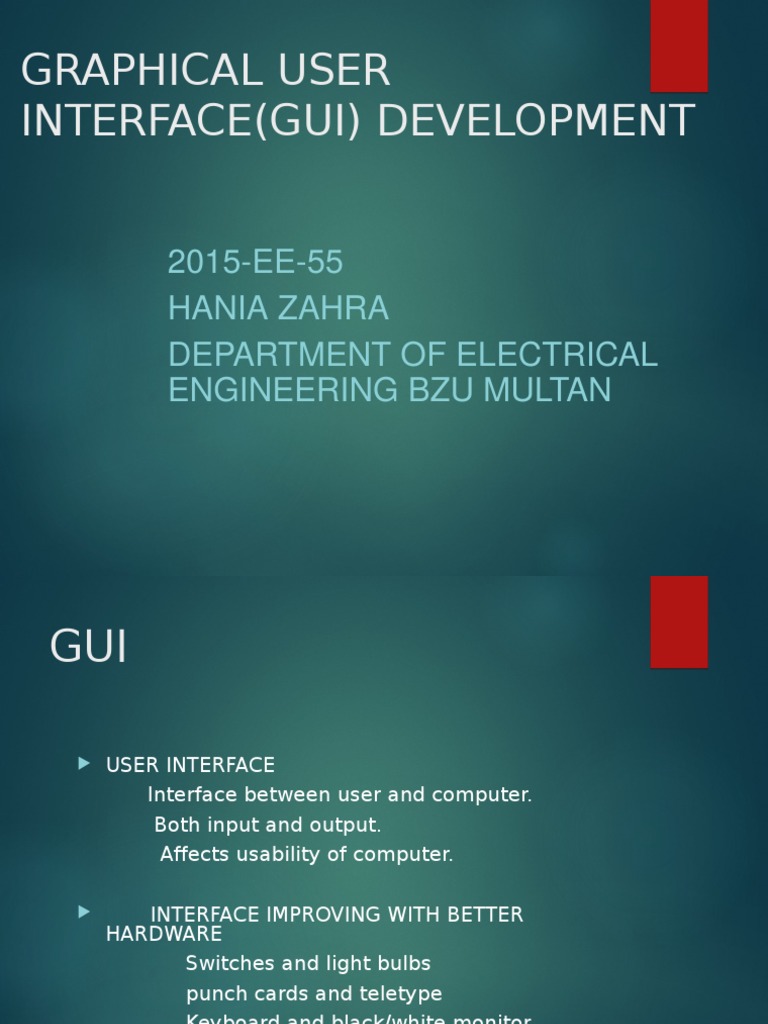 Graphical User Interface (Gui) Development: 2015-EE-55 Hania Zahra ...