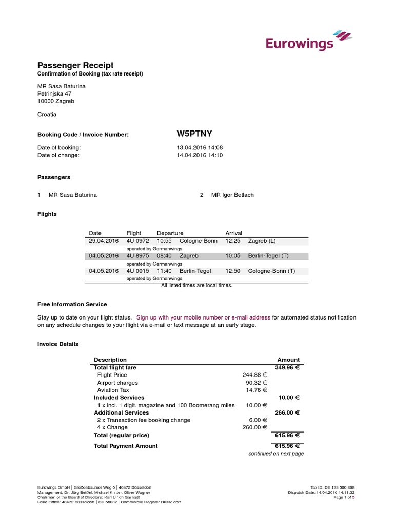Passenger Receipt: Booking Code / Invoice Number | PDF | Baggage | Fee