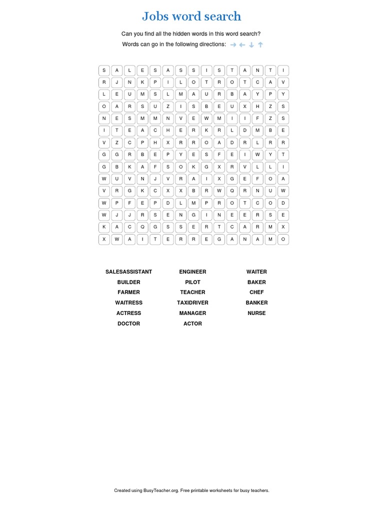 Jobs Word Search | PDF