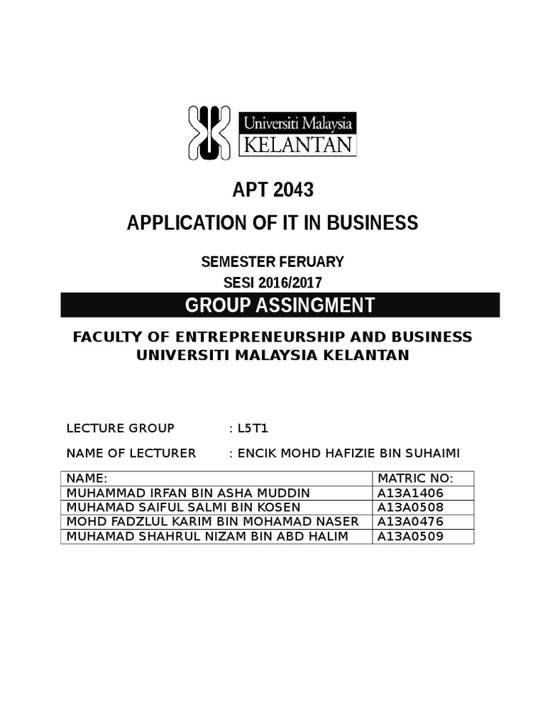 APT 2043 Application of It in Business: Group Assingment | PDF